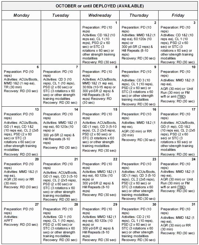 40 Army Pt Plan Template Hamiltonplastering