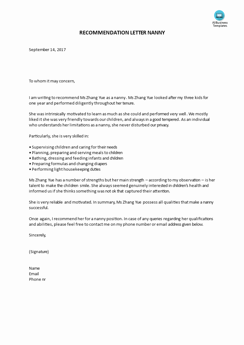 30 Babysitter Letter Of Recommendation Hamiltonplastering