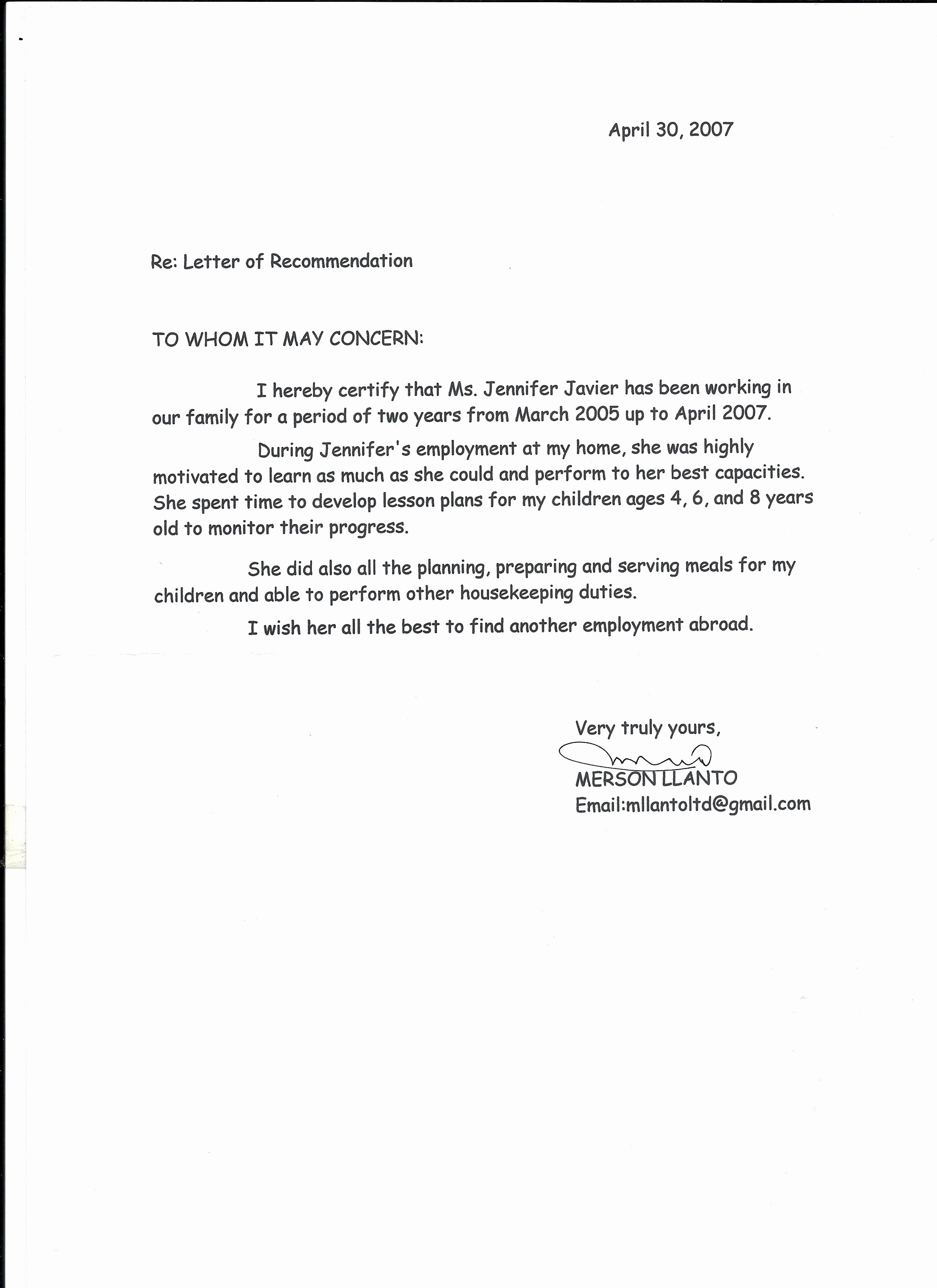 30 Letter Of Recommendation For Nanny Hamiltonplastering