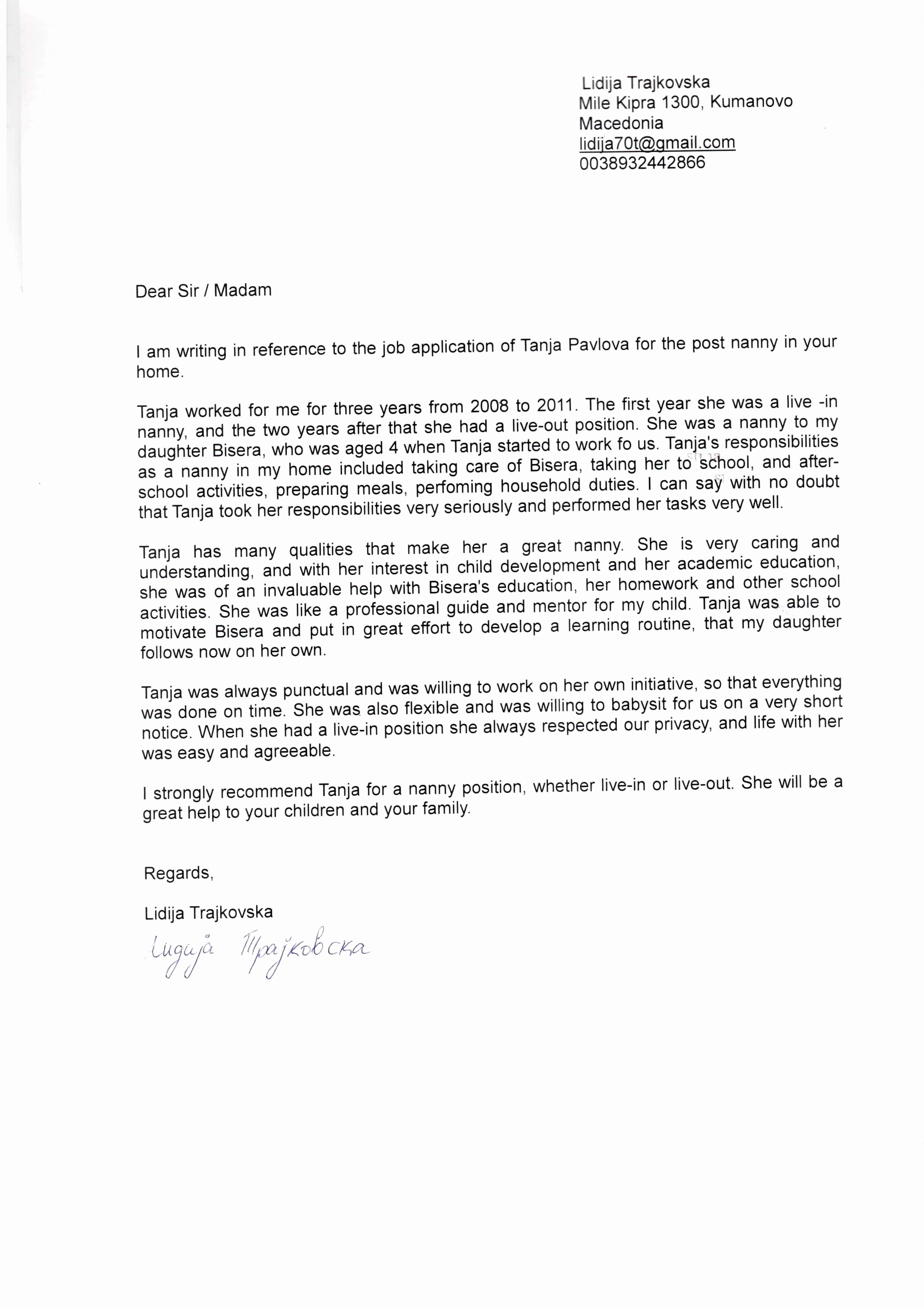 30 Letter Of Recommendation Nanny Hamiltonplastering