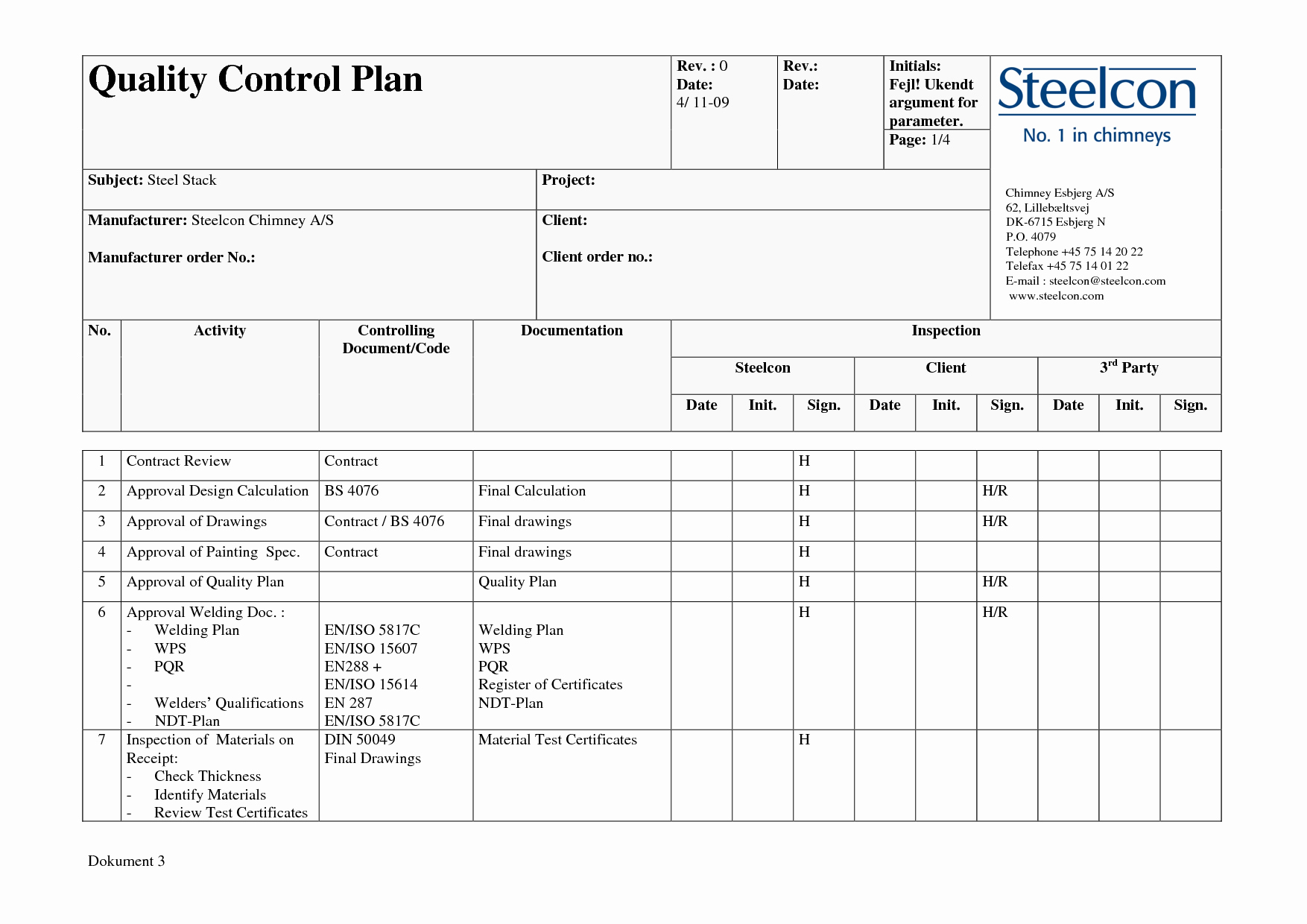 Usace Quality Control Plan Template