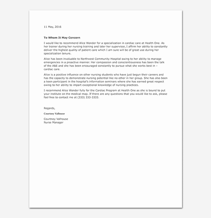 30 Recommendation Letter For Nursing Student Hamiltonplastering