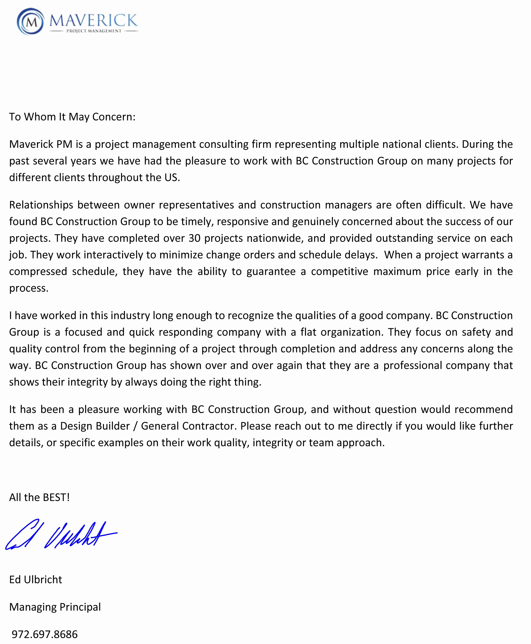 30 Recommendation Letter For Project Manager Hamiltonplastering