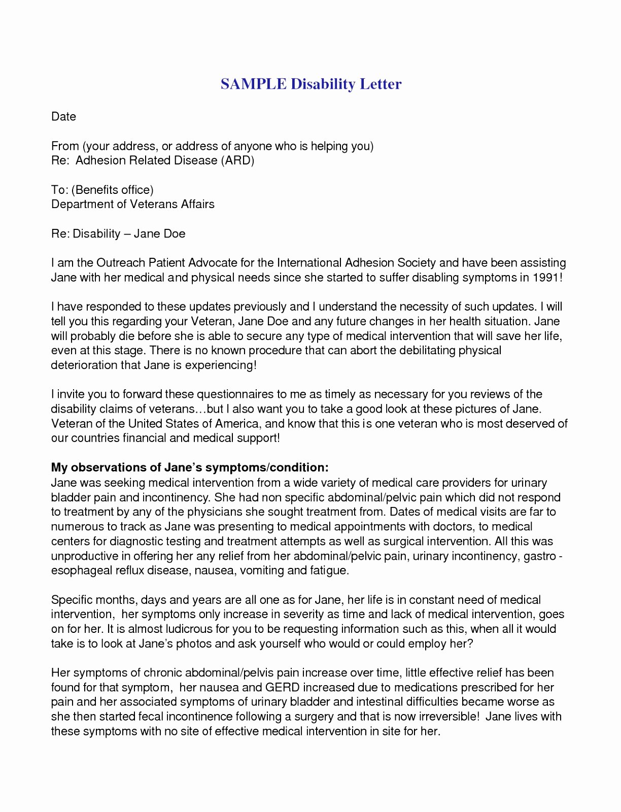 35 Sample Letter To Va For Disability Hamiltonplastering