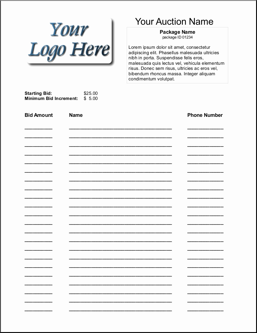 Silent Auction Item Description Template