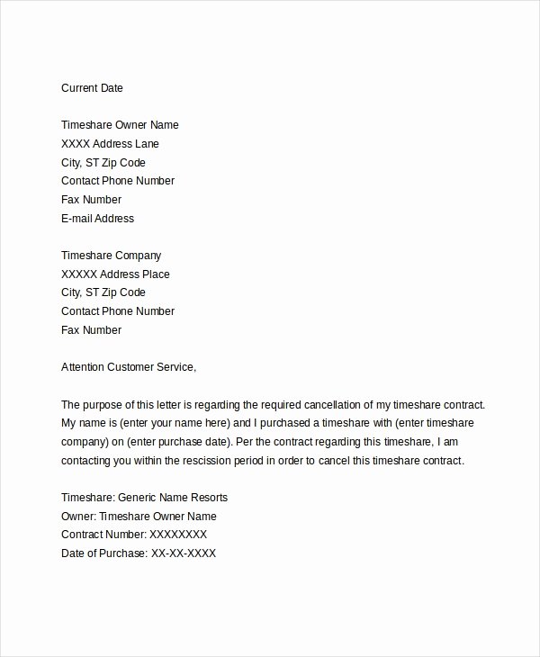 Timeshare Rescission Letter Template